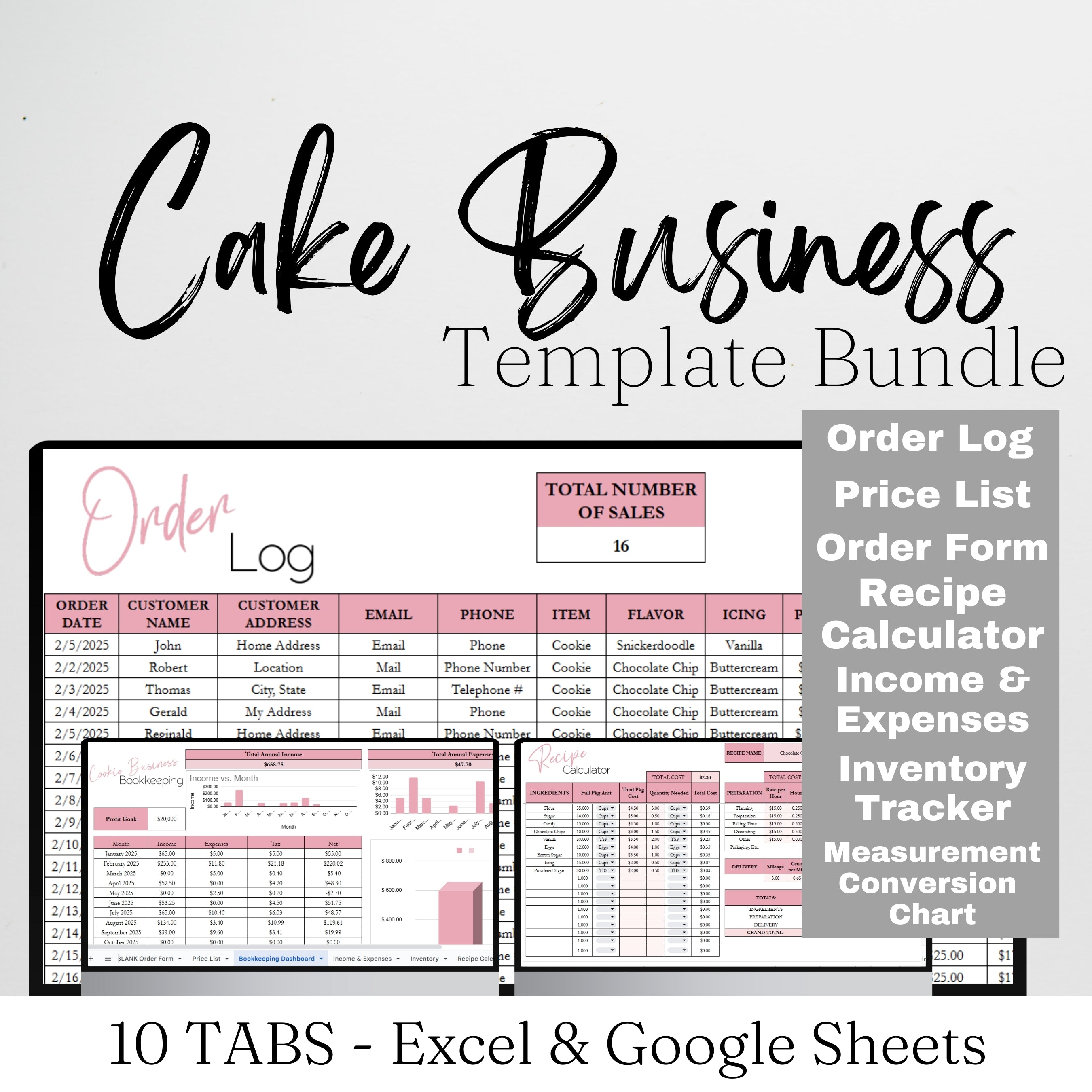 Cake Business Template Bundle Google Sheet and Excel Spreadsheet ...
