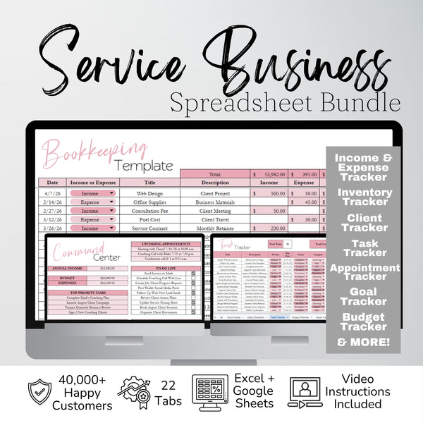 Service Business Management Template Bundle | Client Tracker, CRM, Boo ...