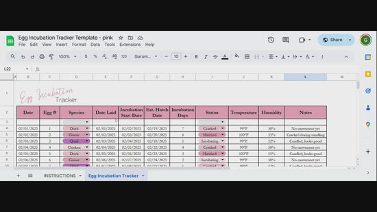 Egg Hatching Tracker Template Google Sheets and Excel Spreadsheet ...
