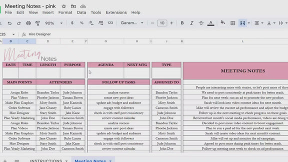 Meeting Notes Template Google Sheets and Excel Spreadsheet – Savvy and ...