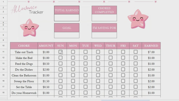 Allowance Tracker Spreadsheet for Kids Template Excel and Google Sheet ...
