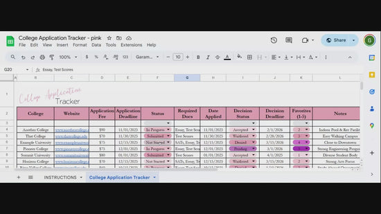 College Application Tracker Template Google Sheets and Excel Spreadshe ...