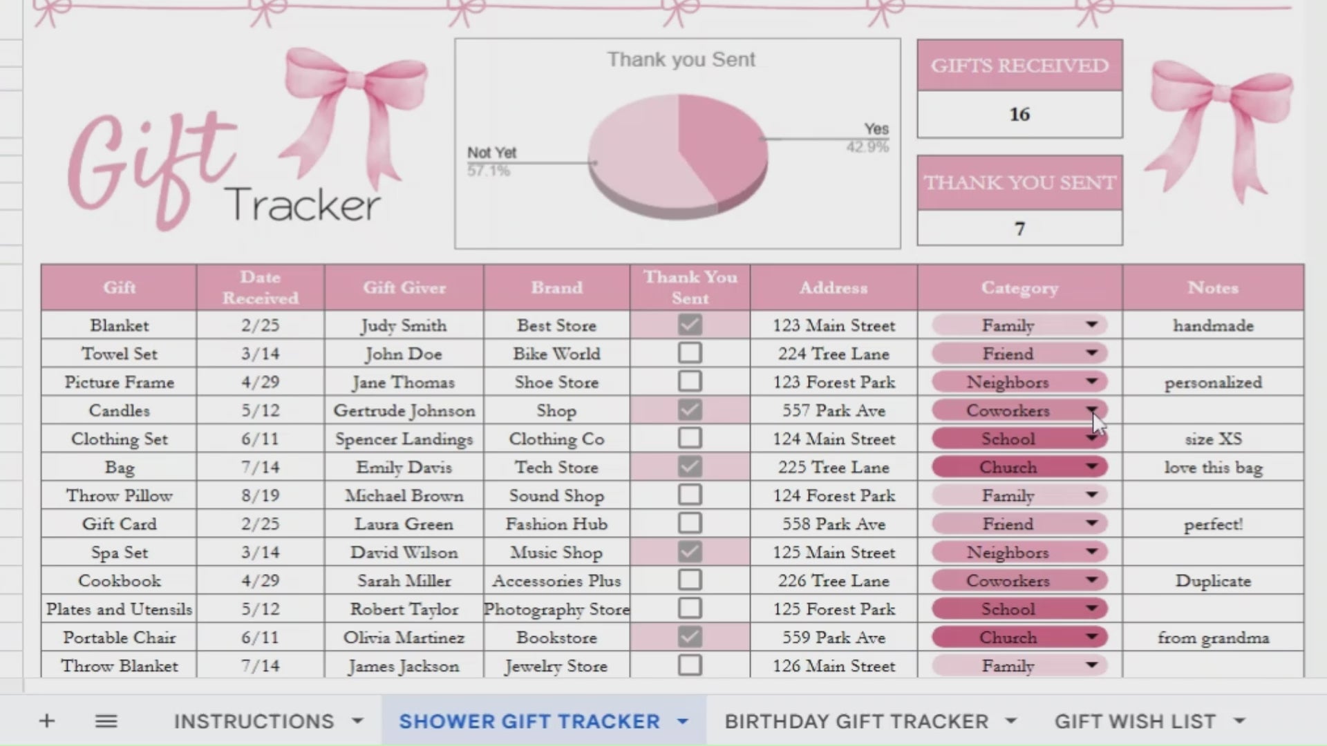 Gift Tracker for Baby Shower Gift Log, Bridal Shower Gift List Templat ...