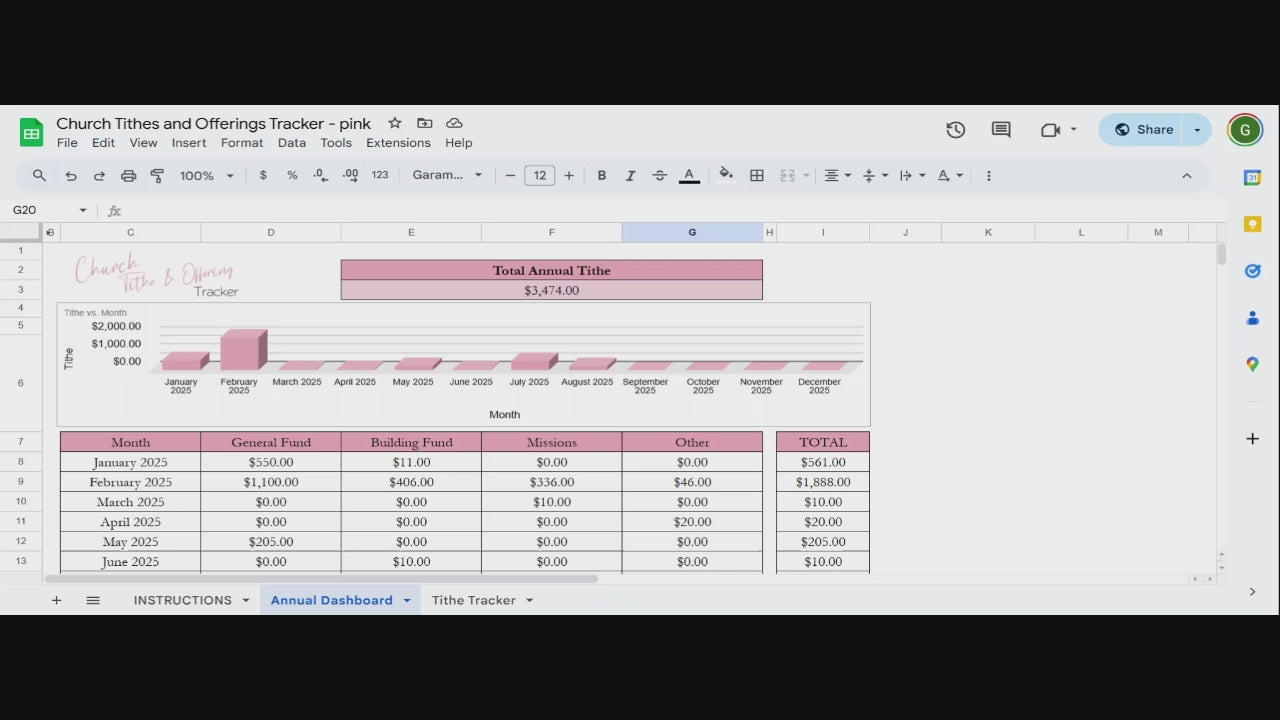 Church Tithing Template Excel Spreadsheet and Google Sheets – Savvy and ...