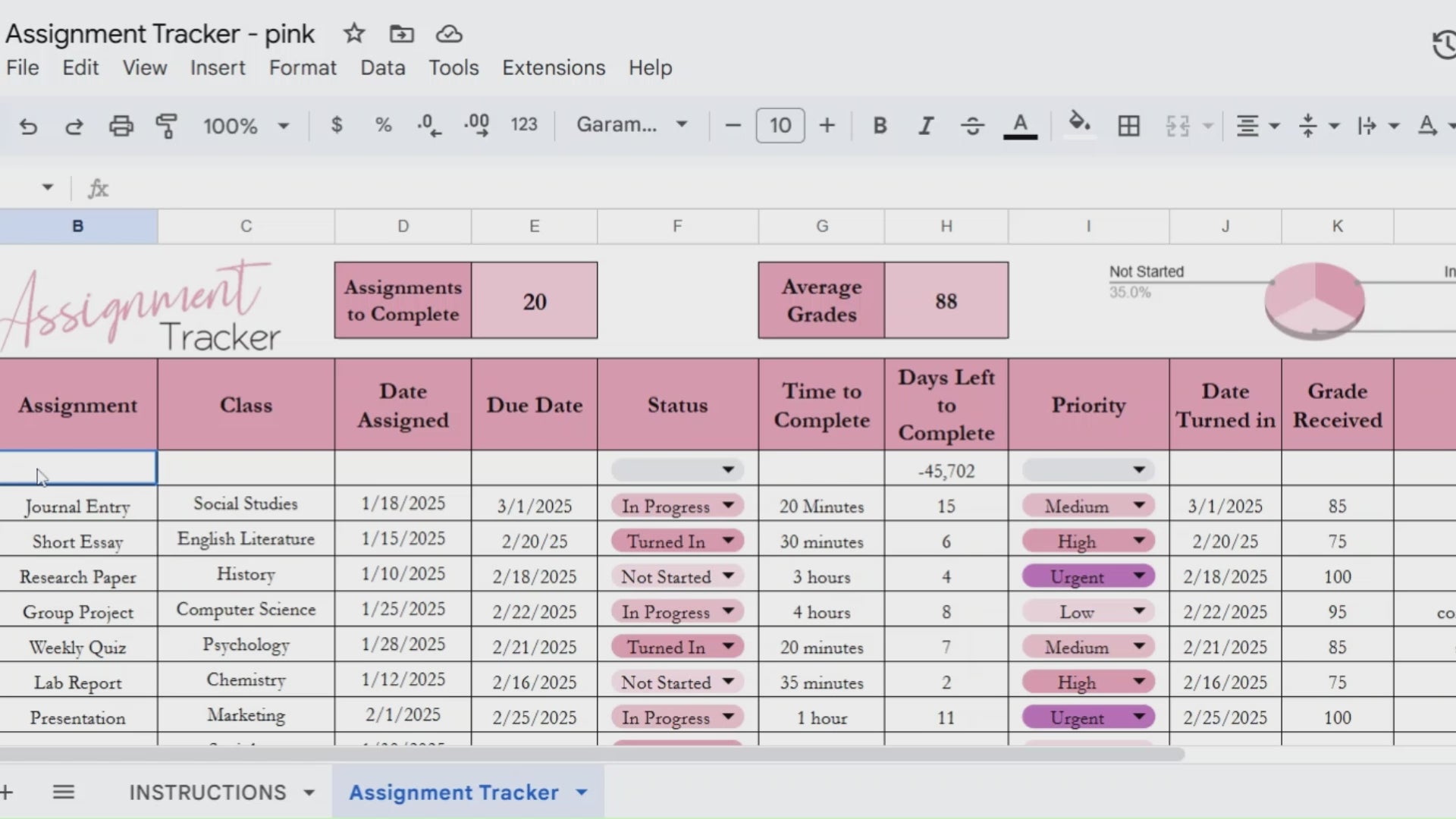 Assignment Tracker Template Google Sheet and Excel Spreadsheet – Savvy ...
