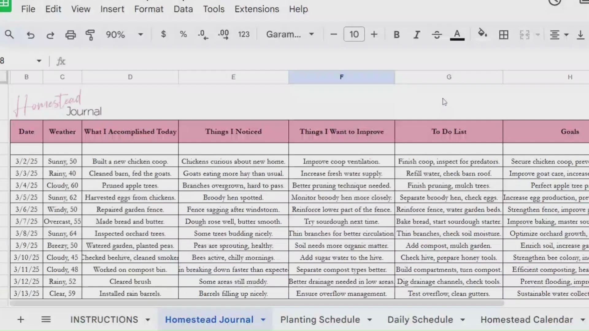 Homestead Planner Template Google Sheet and Excel Spreadsheet – Savvy ...