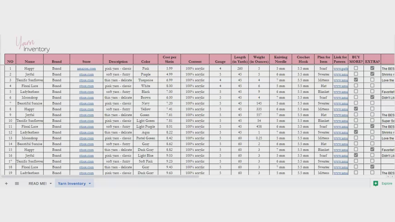Yarn Inventory Tracker Google Sheets and Excel Spreadsheet – Savvy and ...