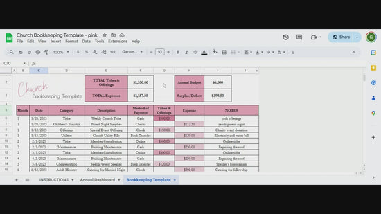 Church Bookkeeping Template Excel Spreadsheet and Google Sheets – Savvy ...