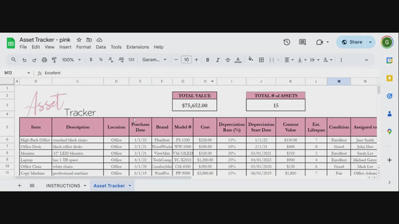 Asset Tracker Template Google Sheets and Excel Spreadsheet – Savvy and ...