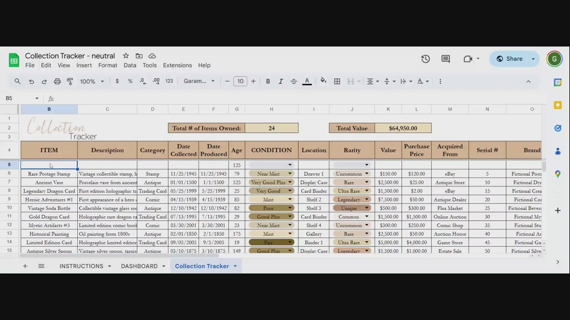 Collection Tracker Excel Spreadsheet and Google Sheets Template – Savvy ...