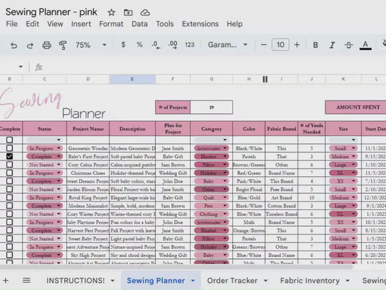 Sewing Planner Template Google Sheet and Excel Spreadsheet – Savvy and ...