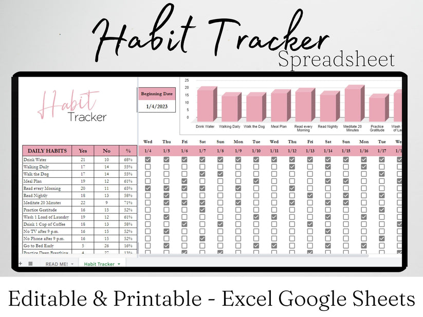 Habit Tracker Excel Spreadsheet Google Sheets Template – Savvy and Thriving