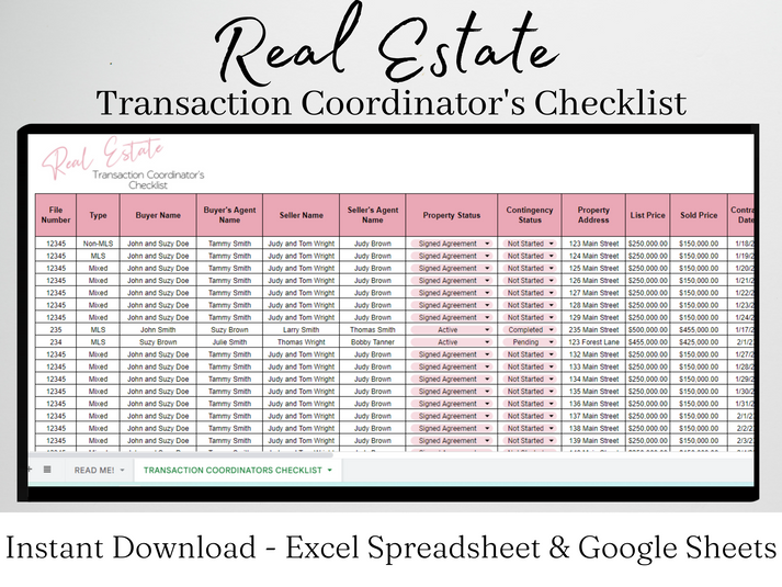 Real Estate Transaction Coordination Checklist Template Google Sheets ...