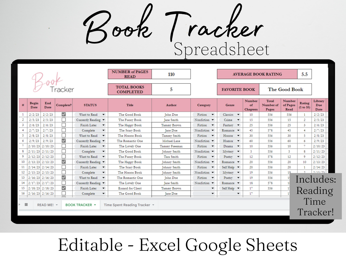 Book Tracker Template Google Sheets Excel Spreadsheet – Savvy and Thriving
