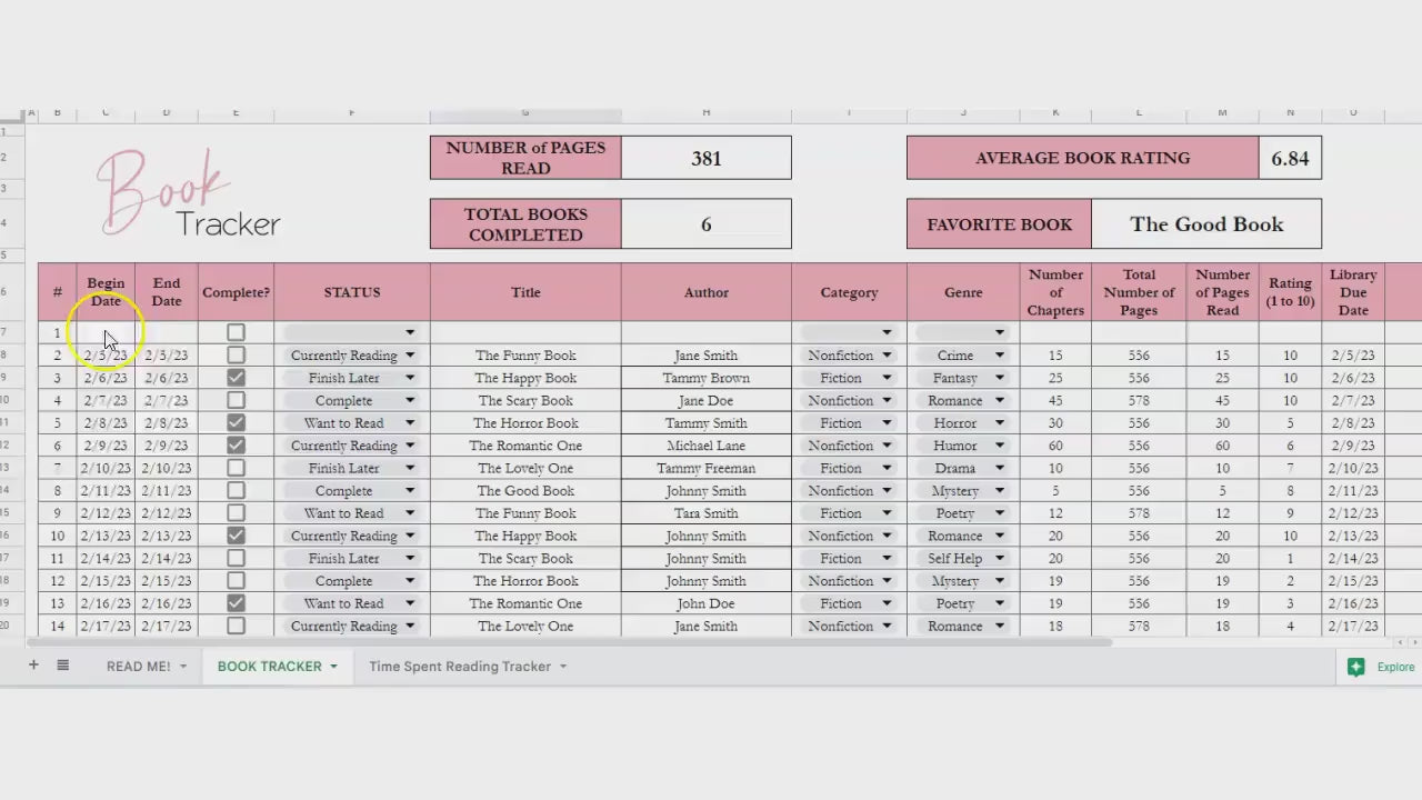 Book Tracker Template Google Sheets Excel Spreadsheet – Savvy and Thriving