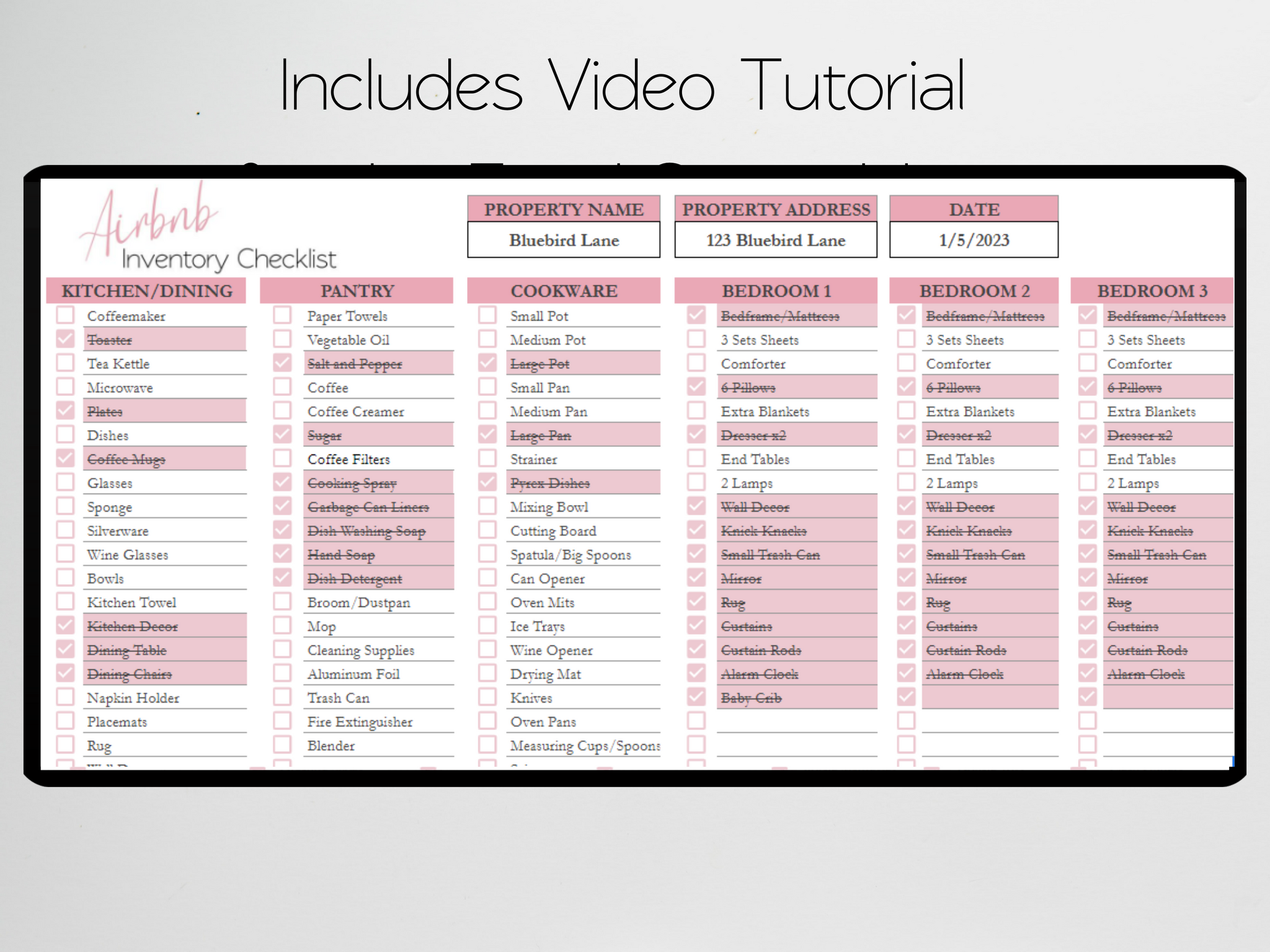 Airbnb Inventory Checklist Template Google Sheets Excel Spreadsheet ...