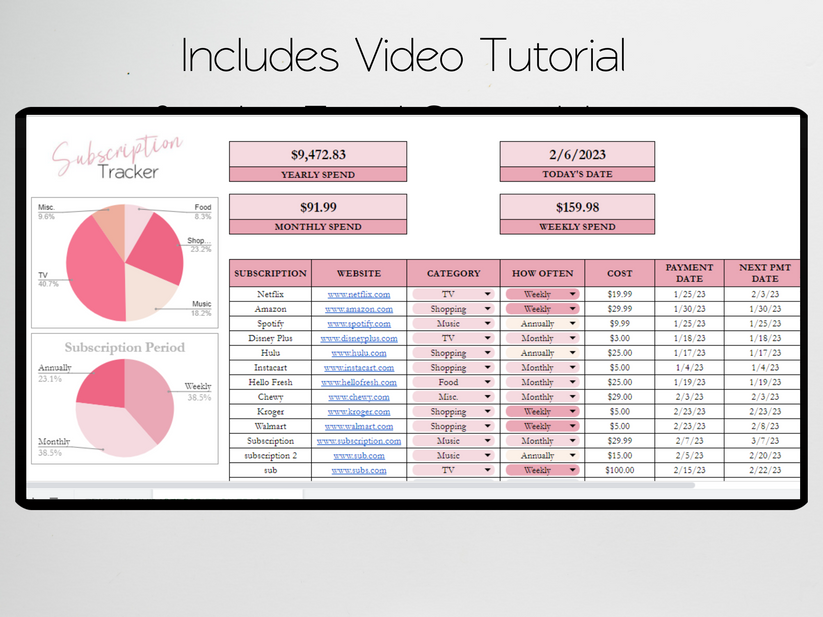 Subscription Tracker Template Google Sheets Excel Spreadsheet – Savvy ...