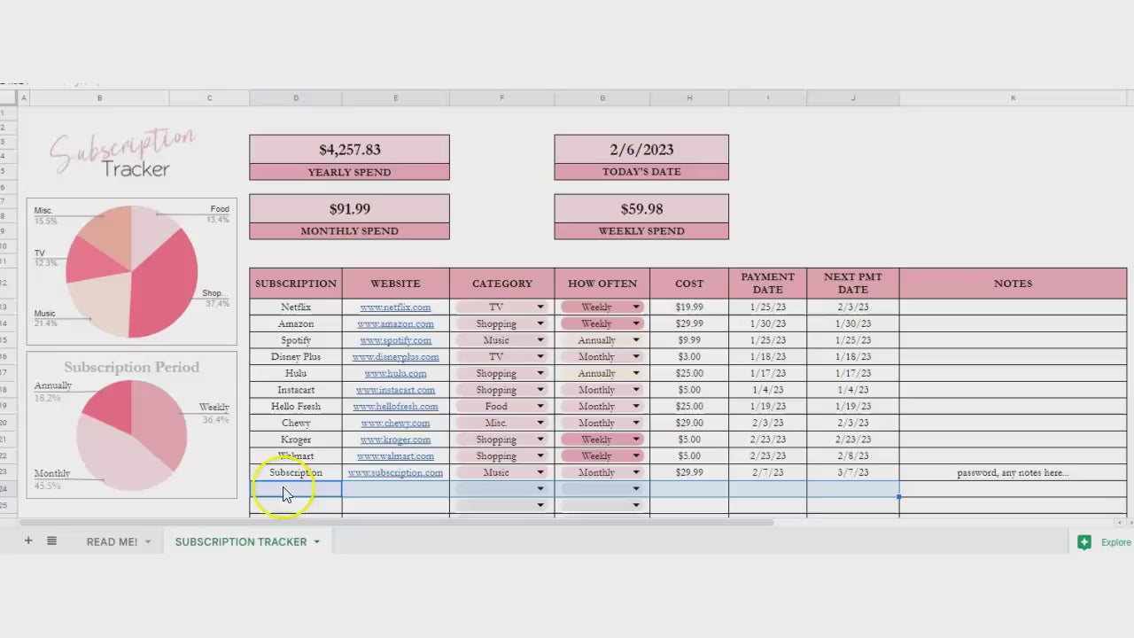 Subscription Tracker Template Google Sheets Excel Spreadsheet – Savvy ...