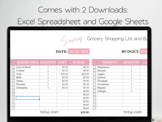 Grocery Shopping List and Budget Template Google Sheets Excel Spreadsh ...