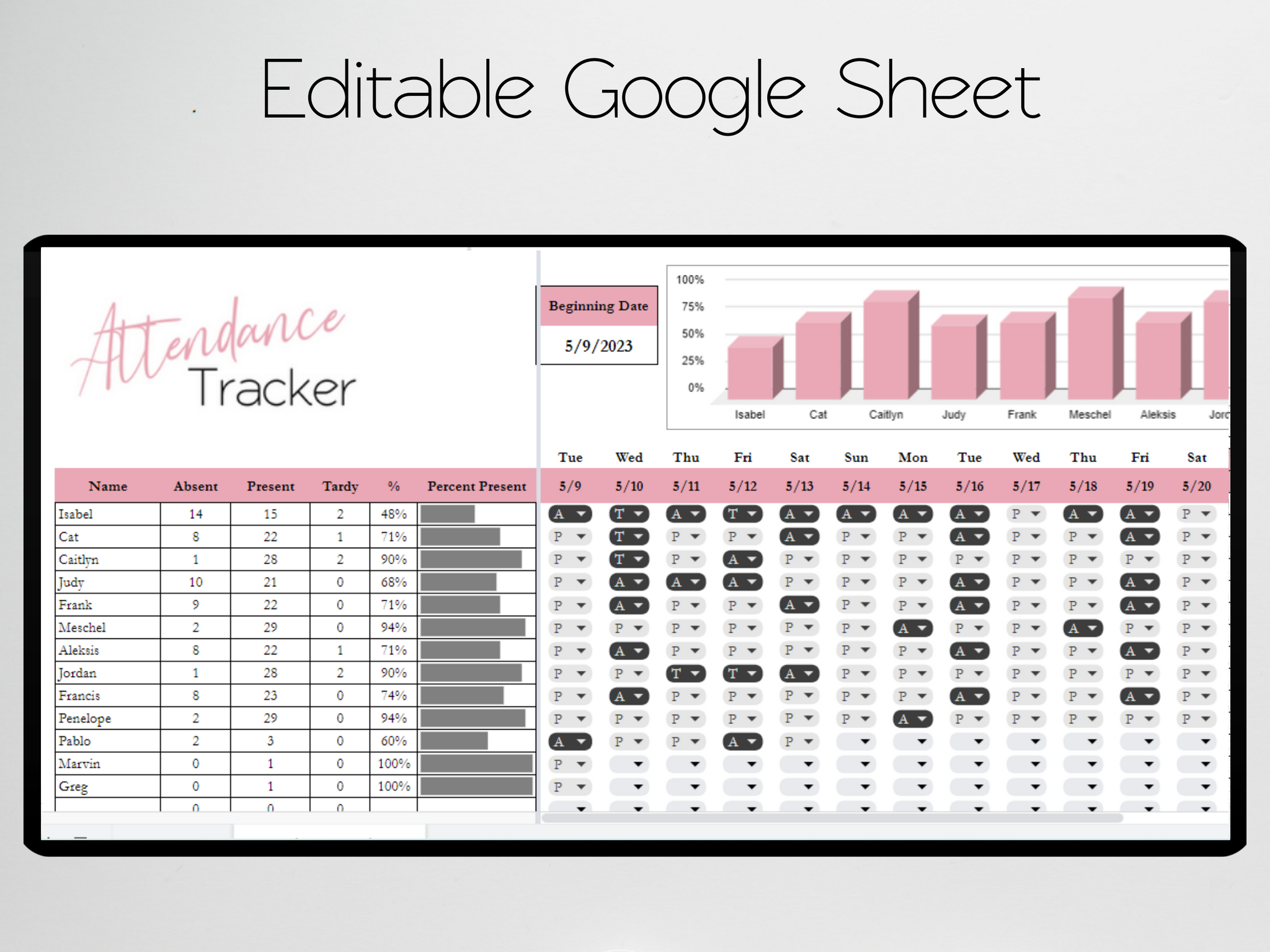 Attendance Tracker Template Google Sheets Excel Spreadsheet – Savvy and ...