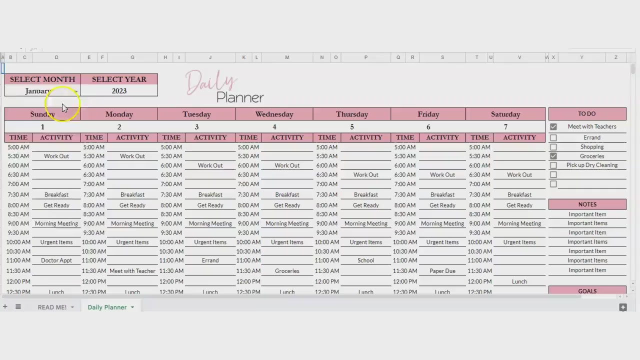 Daily Planner Template Google Sheets Excel Spreadsheet – Savvy and Thriving