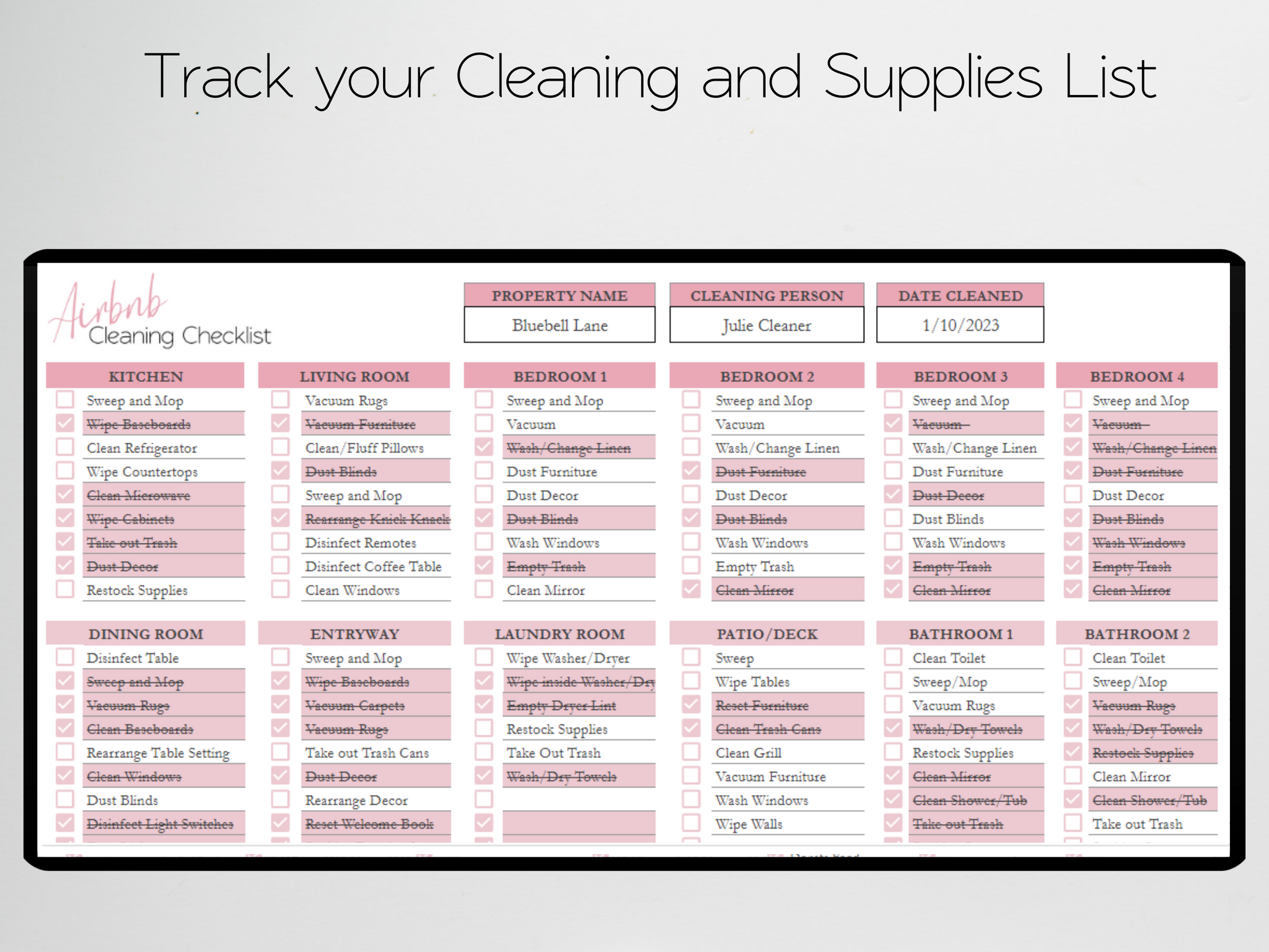 Airbnb Cleaning Checklist Template Google Sheets Excel Spreadsheet ...