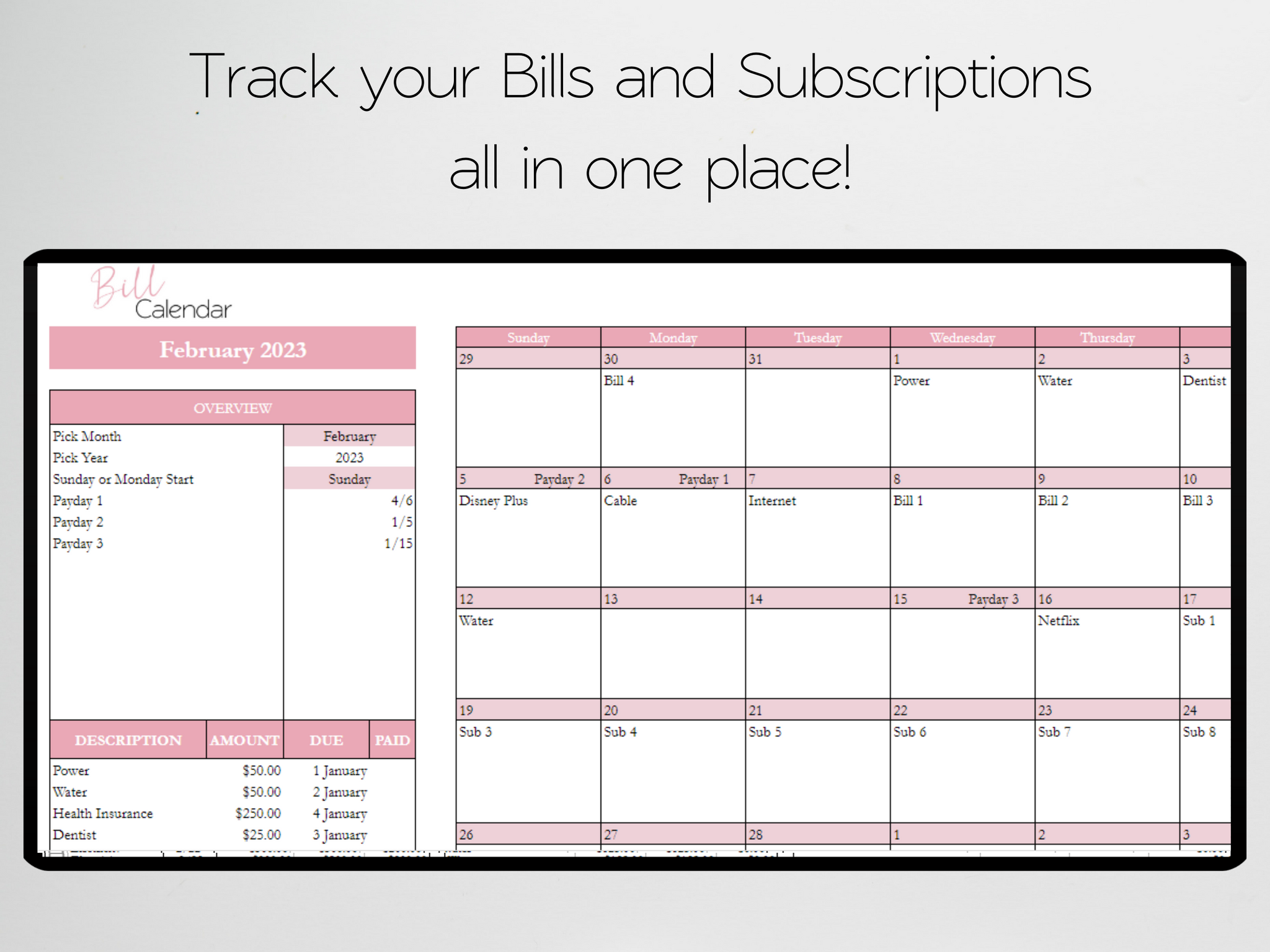 Bill Calendar Template Google Sheets Excel Spreadsheet – Savvy and Thriving