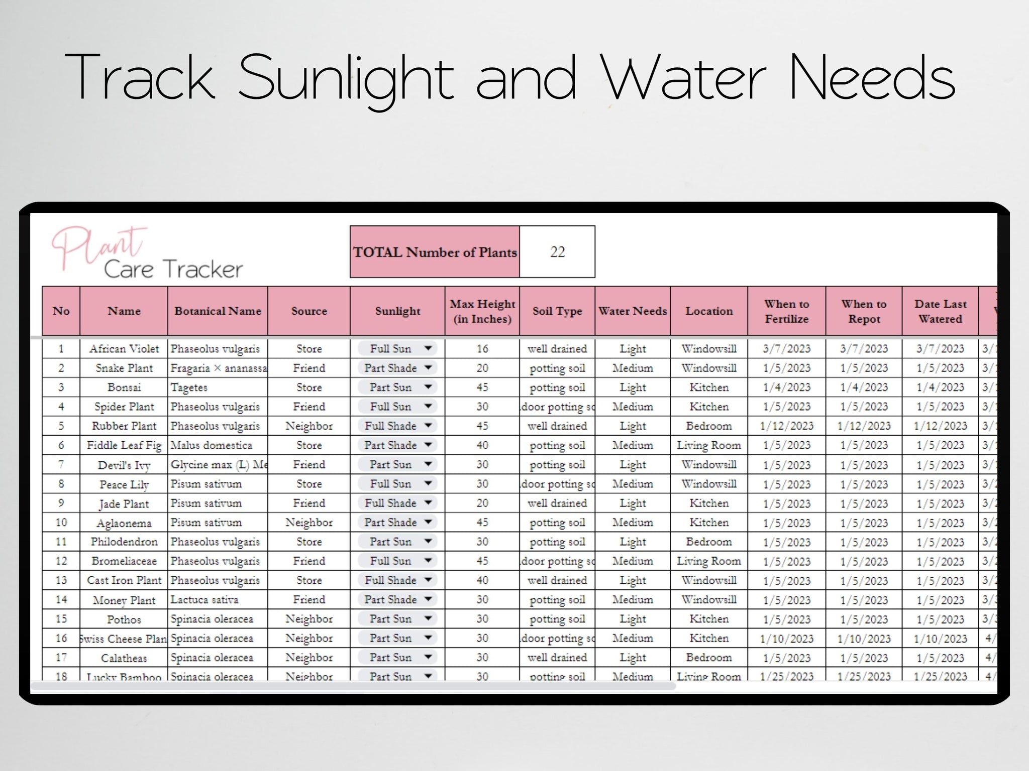 Plant Care Tracker Template Excel Spreadsheet Google Sheets – Savvy and ...