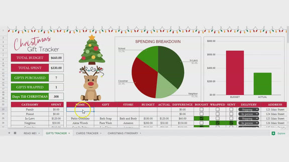 Christmas Gift Tracker Excel Spreadsheet, Holiday Budget Planner Googl ...
